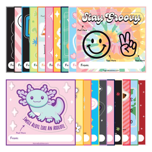 Valentine Exchange Sticker Cards Variety Pack | Name Bubbles