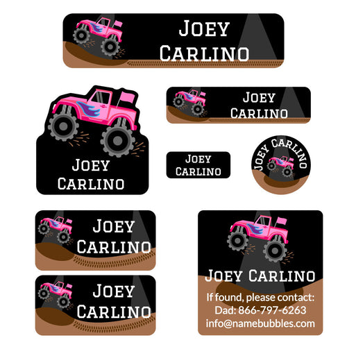 Monster Truck Mega Daycare Labels Pack | Name Bubbles