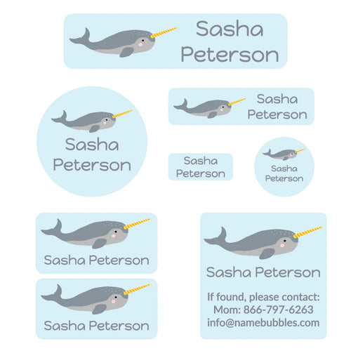 Narwhal Mega Daycare Labels Pack For Kids | Name Bubbles