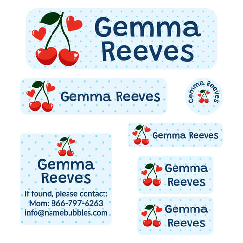 Cherries School Labels Pack | Name Bubbles