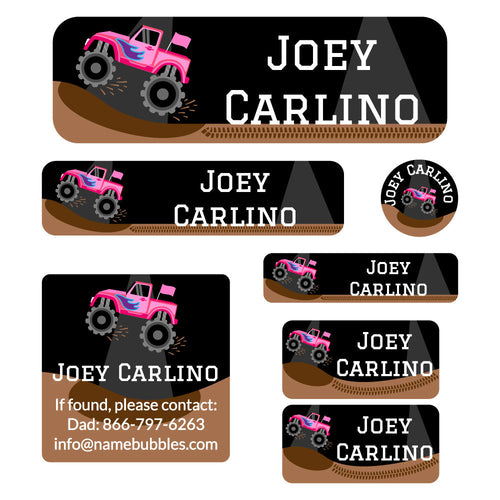 Monster Truck School Labels Pack | Name Bubbles