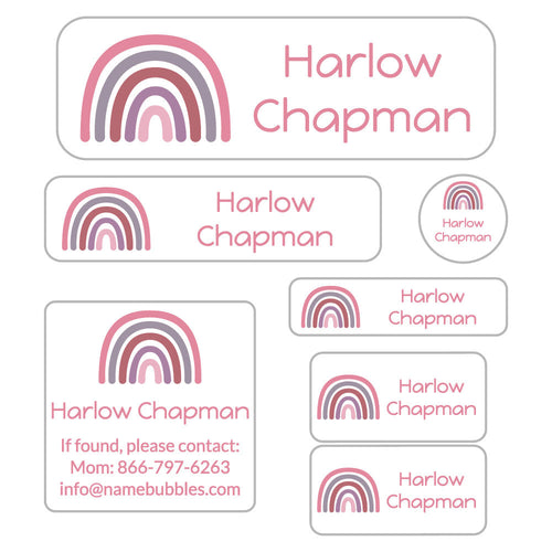 Neutral Rainbow School Labels Pack For Kids | Name Bubbles