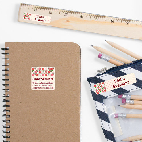 Strawberry School Labels Pack For Kids | Name Bubbles