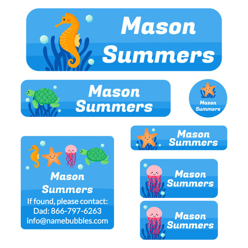 Sea Animals School Labels Pack For Kids | Name Bubbles