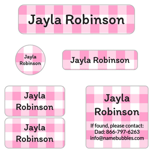Custom Labels: Gingham Labels for Camp | Name Bubbles