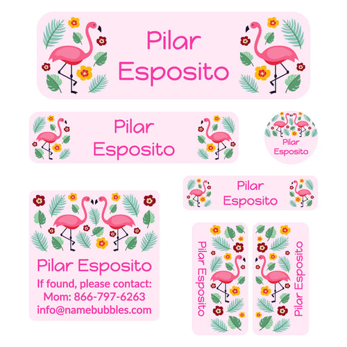 Flamingo School Labels Pack | Name Bubbles