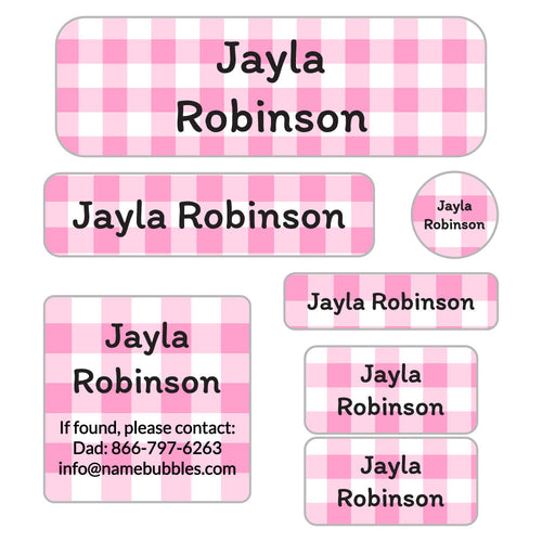 School Supply Labels: Gingham School Labels Pack | Name Bubbles