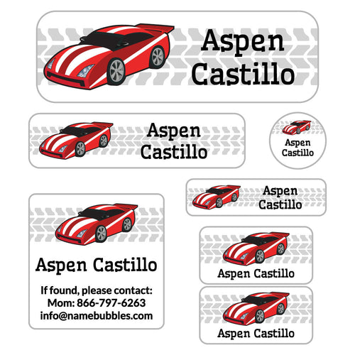 School Supply Labels: Race Car School Labels Pack | Name Bubbles