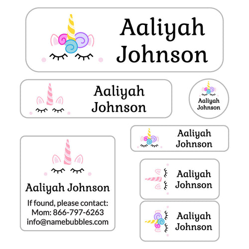 School Supply Labels: Unicorn School Labels Pack | Name Bubbles