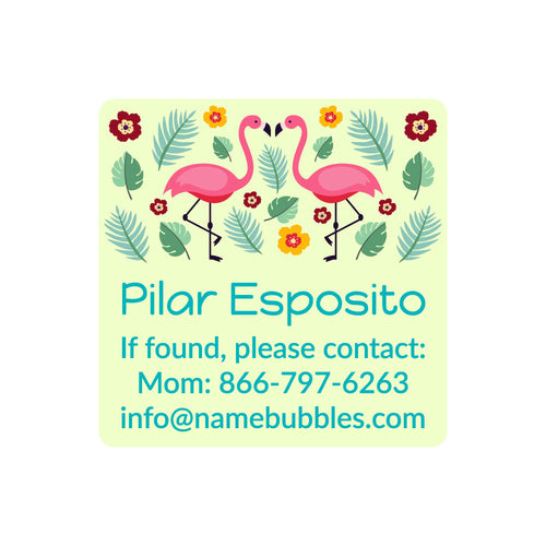 Flamingo Contact Labels For Kids | Name Bubbles
