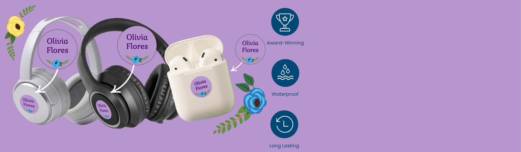 Headphone Labels For Kids | Name Bubbles