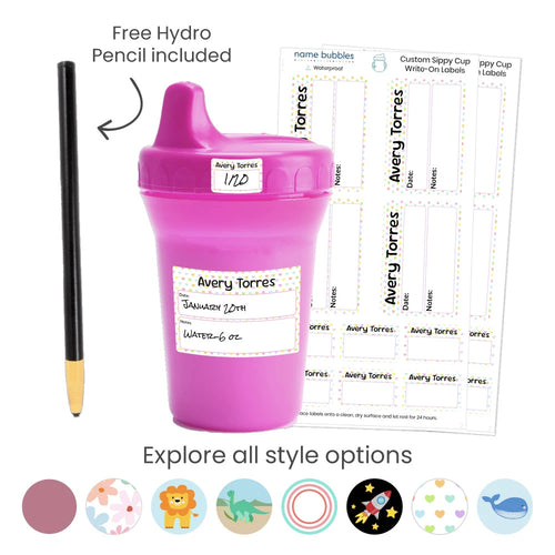 Custom Sippy Cup Write-On Labels For Kids | Name Bubbles