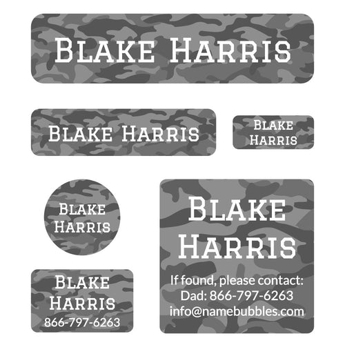 Camo Day Camp Labels Pack For Kids | Name Bubbles
