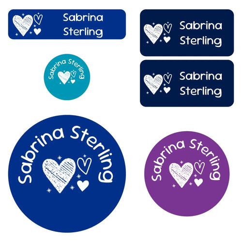 Doodle Hearts Prechool Labels Pack For Kids | Name Bubbles