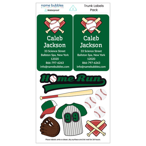 Name Tags for Suitcases: Baseball Trunk Labels | Name Bubbles