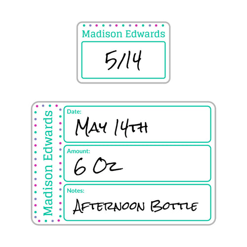 Dots Baby Bottle Date Write-On Labels | Name Bubbles