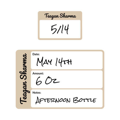 Neutral Color Baby Bottle Date Write-On Labels | Name Bubbles