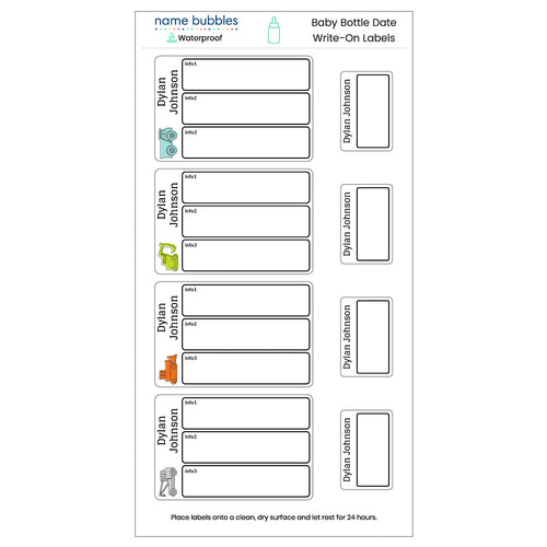 Truck Baby Bottle Date Write-On Labels | Name Bubbles