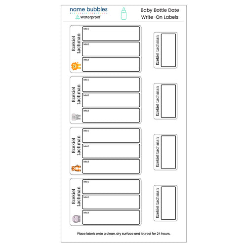 Zoo Animals Baby Bottle Date Write-On Labels | Name Bubbles