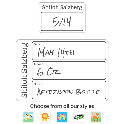 Custom Baby Bottle Date Write-On Labels | Name Bubbles