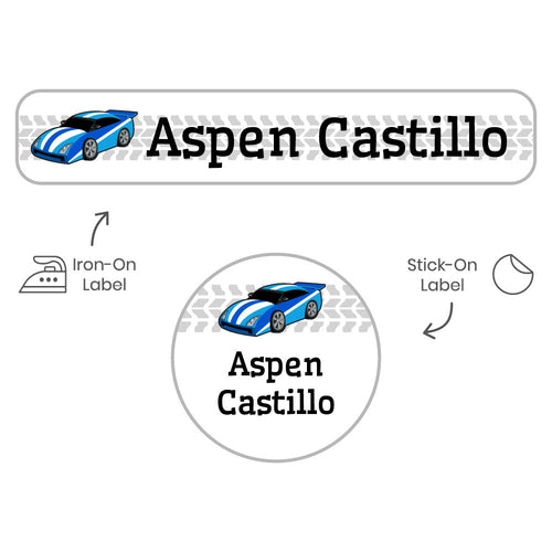 Custom Labels: Race Car Camp Labels for Clothing | Name Bubbles