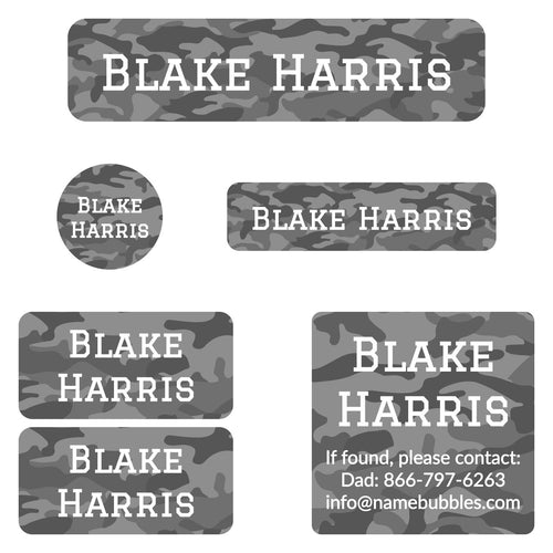 Camp Labels Pack: Camo Camp Labels For Kids | Name Bubbles
