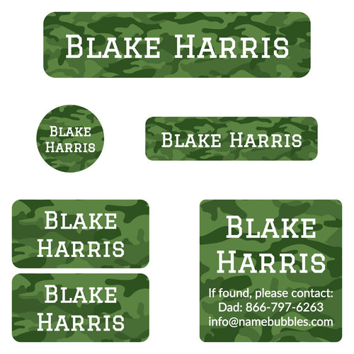 Camo Camp Labels For Kids | Name Bubbles