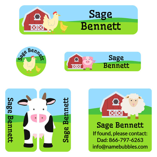 Custom Labels: Farm Animals Labels for Camp | Name Bubbles