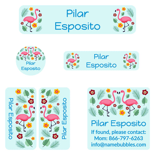 Custom Camp Labels: Flamingo Labels for Camp | Name Bubbles