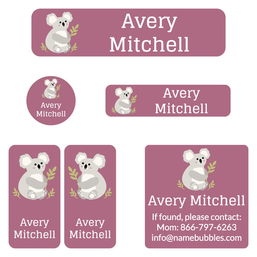 Custom Camp Labels: Koala Labels for Camp | Name Bubbles