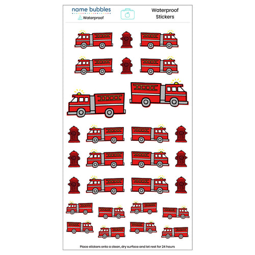 Fire Truck Waterproof Stickers | Name Bubbles