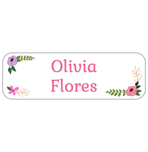 Floral Large Rectangle Name Labels | Name Bubbles