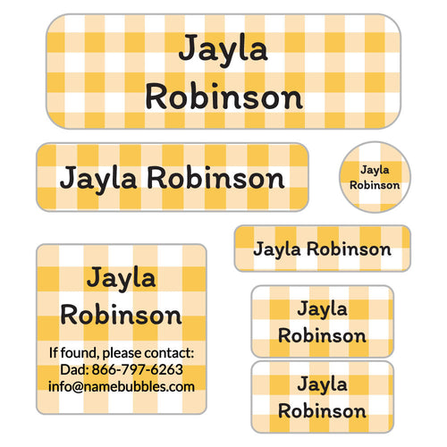 School Supply Labels: Gingham School Labels Pack | Name Bubbles