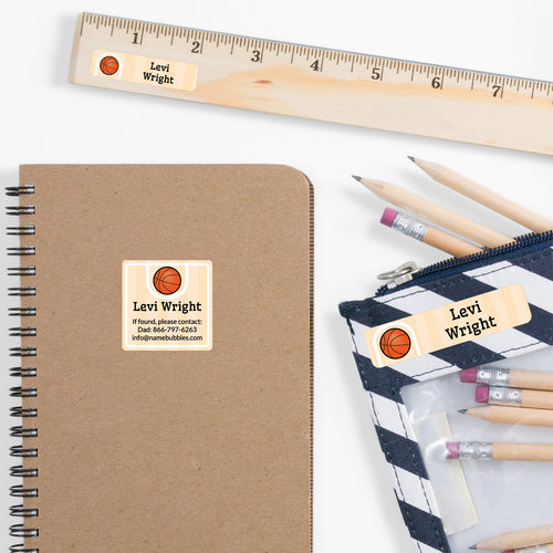 School Supply Labels: Basketball School Labels Pack | Name Bubbles