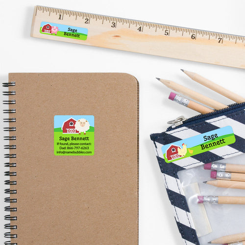 School Supply Labels: Farm Animals School Labels Pack | Name Bubbles