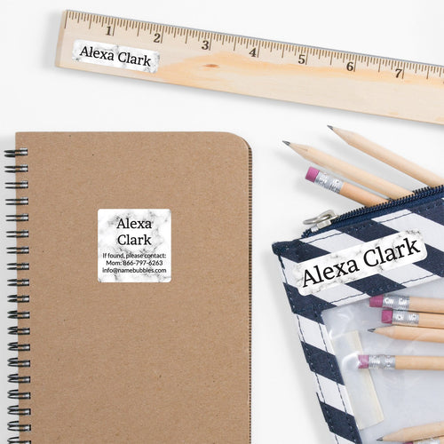 School Supply Labels: Marble School Labels Pack | Name Bubbles