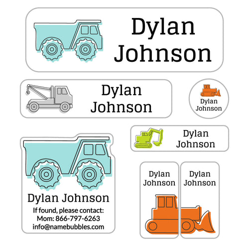 Truck School Labels Pack For Kids | Name Bubbles