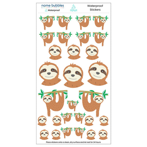 Sloth Waterproof Stickers | Name Bubbles