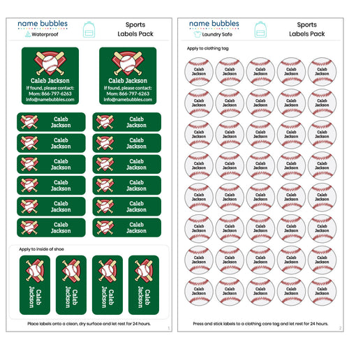 Baseball Sports Labels Pack | Name Bubbles
